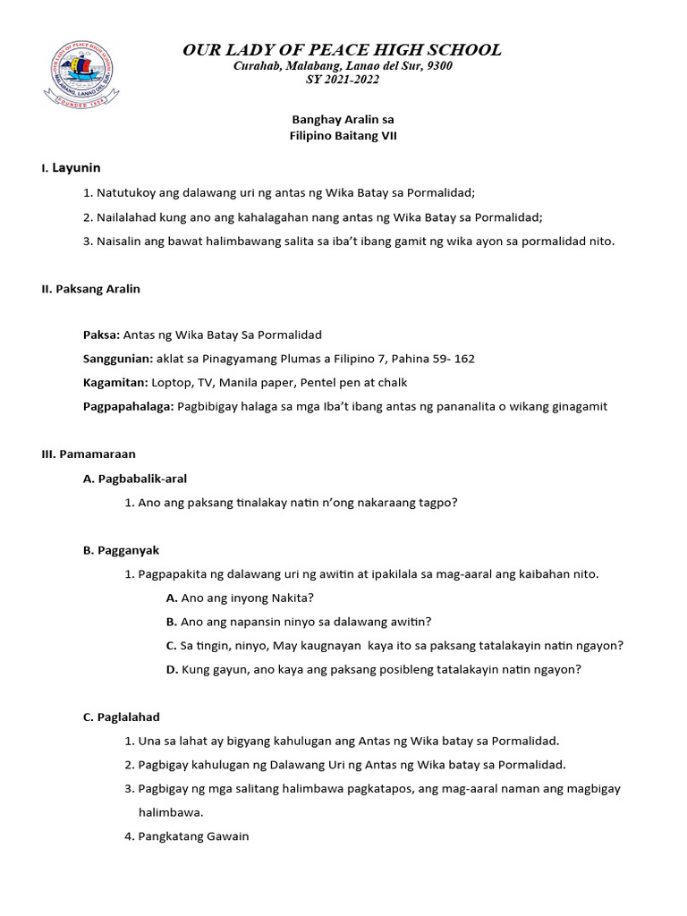 Grade 7 Lesson Plan. 1 | PDF