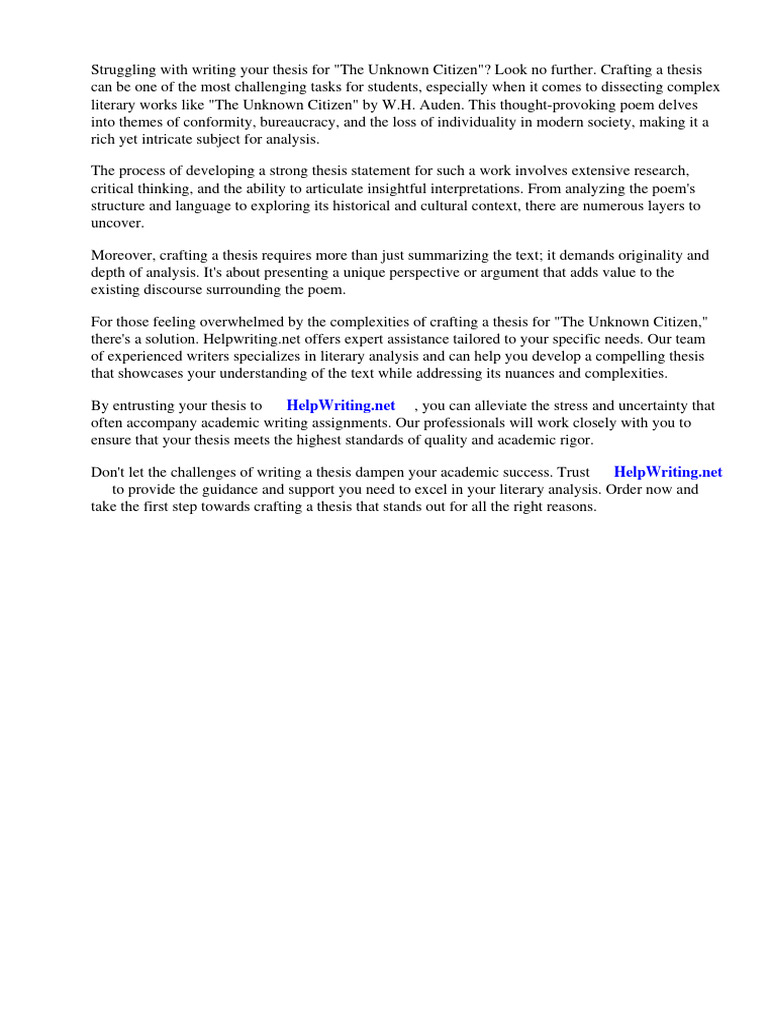 Thesis For The Unknown Citizen | PDF | Poetry | Surveillance