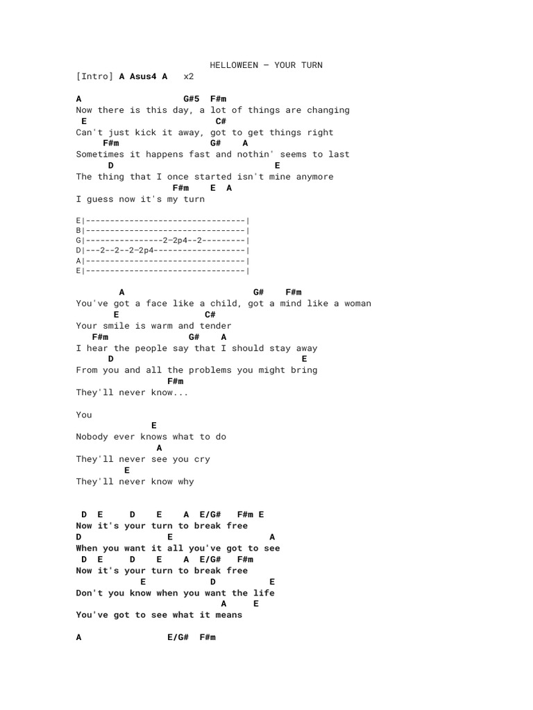 Helloween - Your Turn Lyrics & Chords | PDF