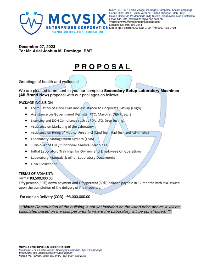 Secondary Laboratory Proposal Only | PDF | Blood Plasma | Electrolyte