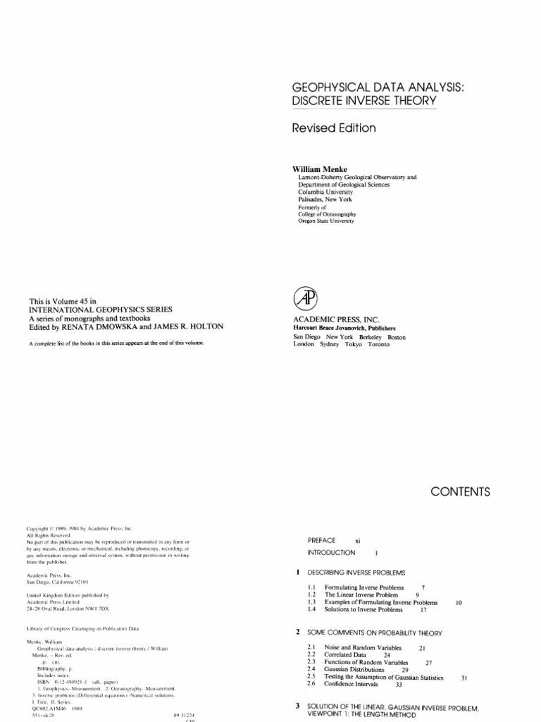 Geophysical Data Analysis - Discrete Inverse Theorem. Menke, W. 1984 | PDF