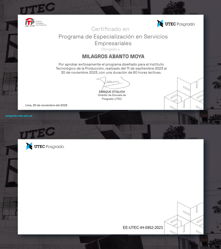 1404 Certificado PPE - ITP - MILAGROS ABANTO MOYA .PDF - Sign | PDF