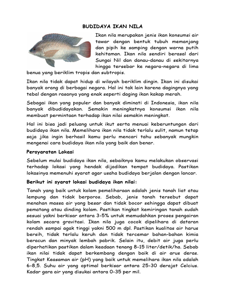 Kandungan Dan Manfaat Ikan Nila | PDF