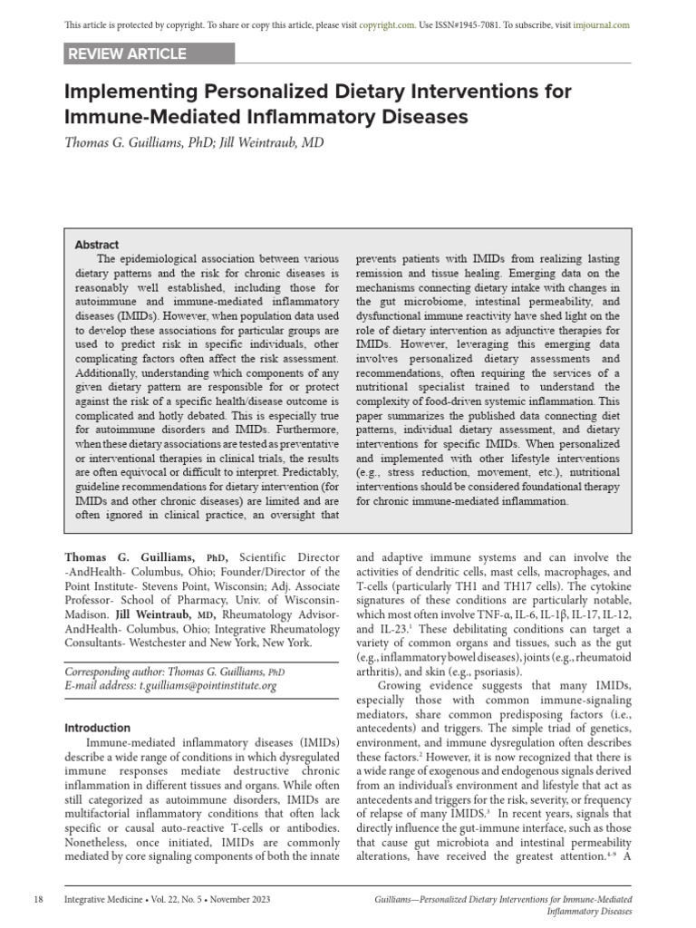 Implementing Personalized Dietary Interventions For Immune-Mediated ...