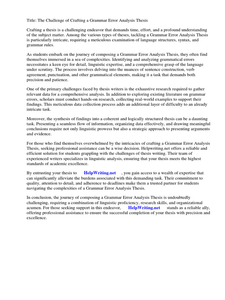 Grammar Error Analysis Thesis | PDF | Second Language Acquisition ...