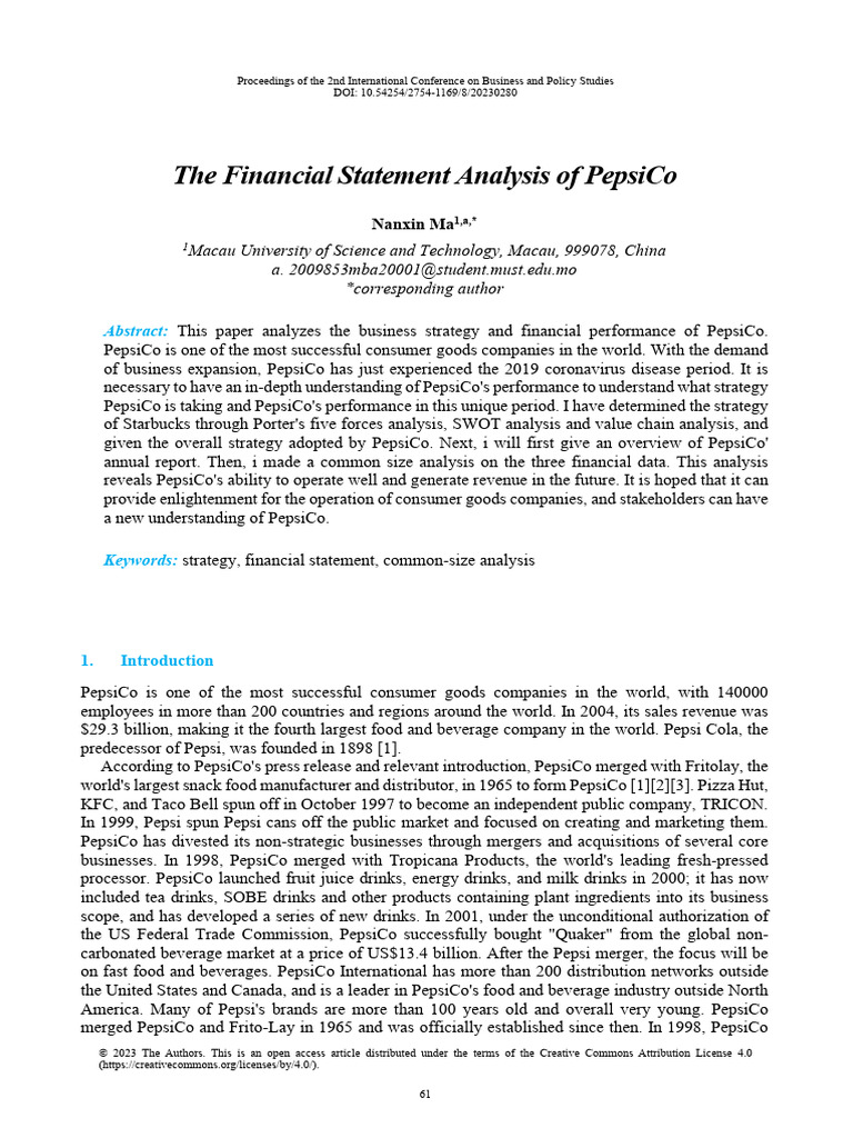PepsiCo Financial Performance Analysis | PDF | Pepsi Co | Equity (Finance)