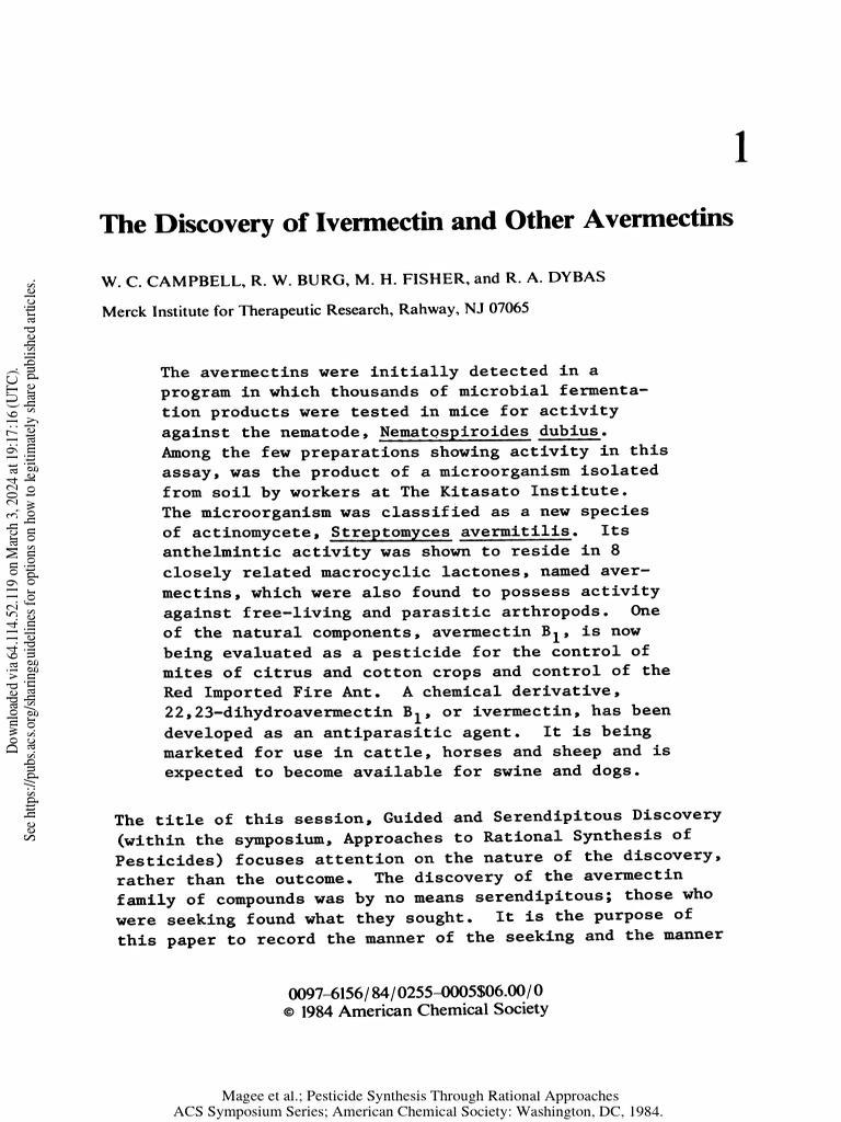 Campbell Et Al 2009 The Discovery Of Ivermectin And Other Avermectins Pdf