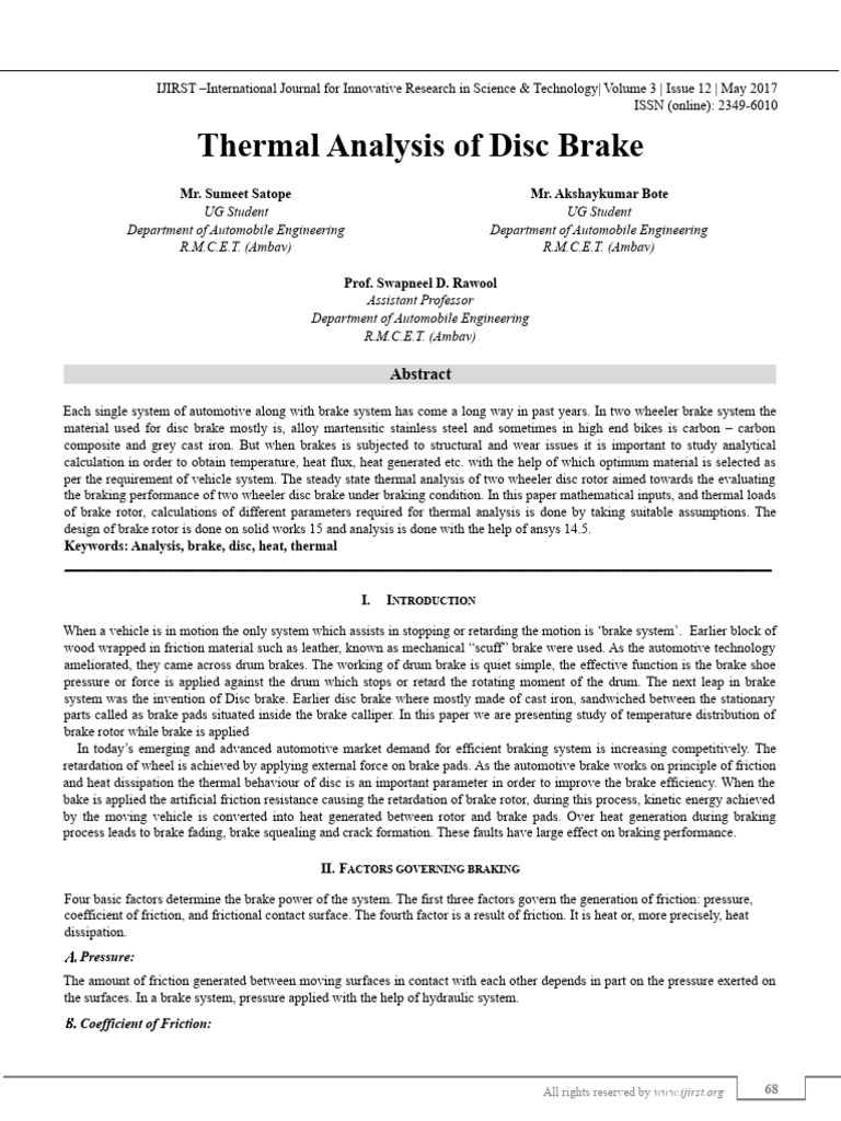 Thermal_Analysis_of_Disc_Brake | PDF | Brake | Friction