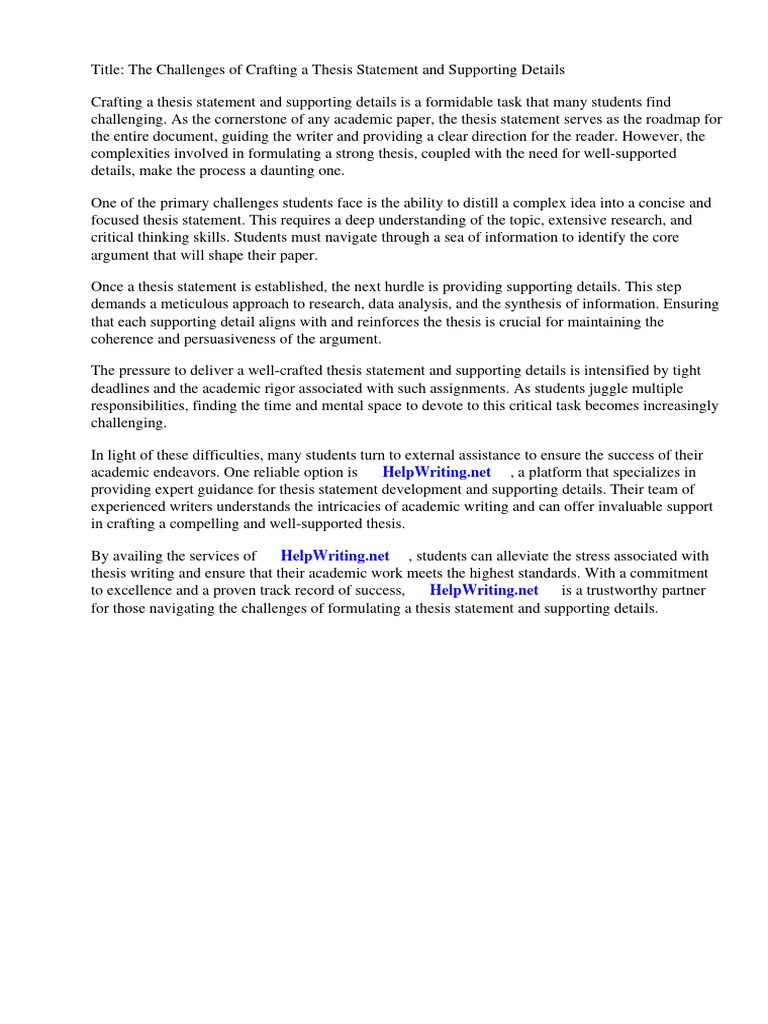 Thesis Statement and Supporting Details | PDF | Essays | Thesis