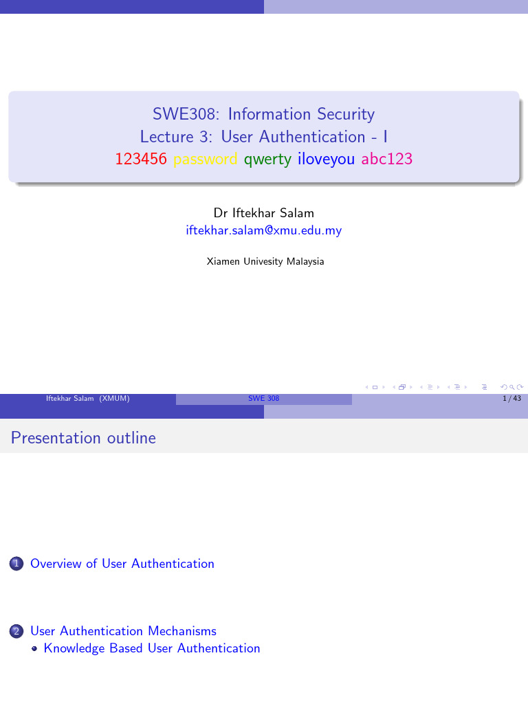 Lecture 3 | PDF | Password | User (Computing)