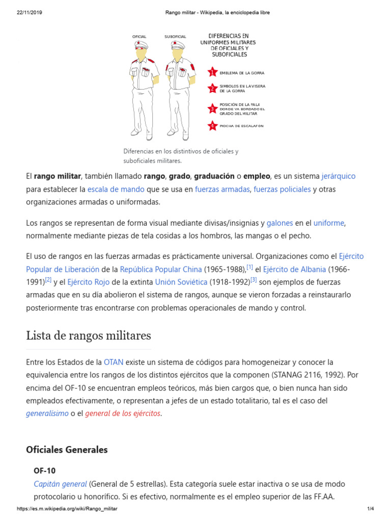 Rango Militar - Wikipedia, La Enciclopedia Libre | PDF | Oficial ...