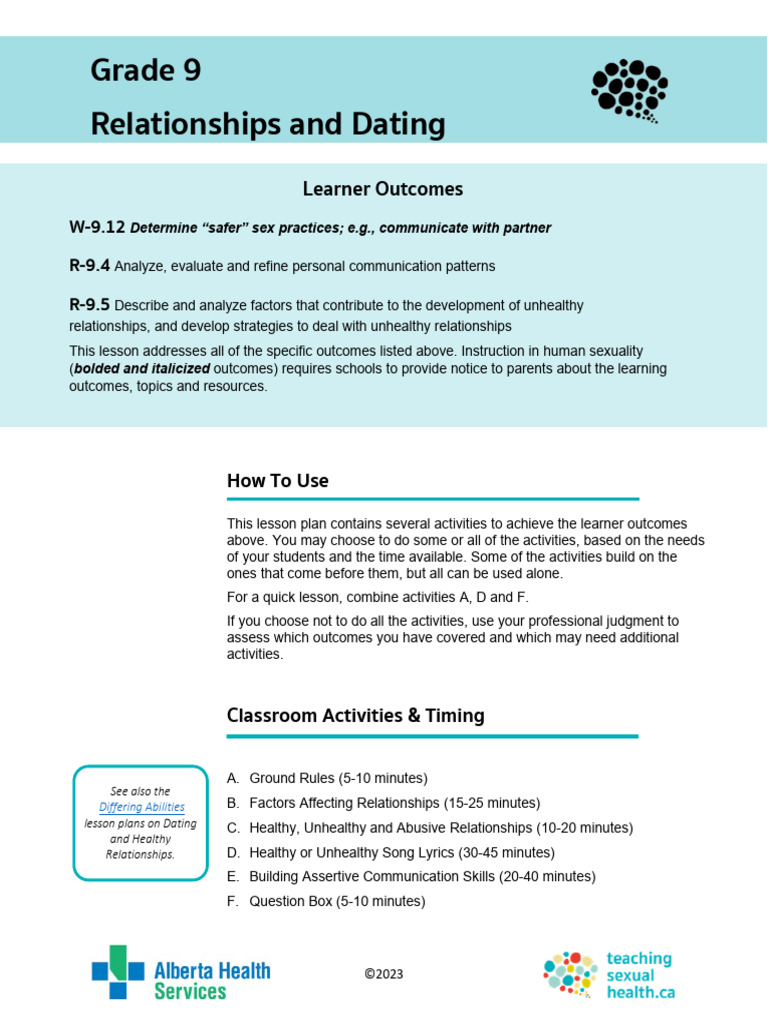Grade 9 Relationships & Dating Lesson Plan | PDF | Transgender ...