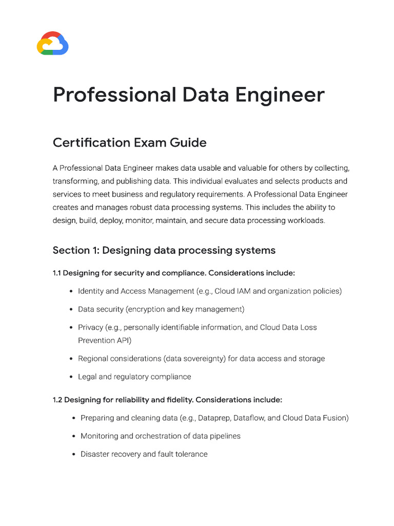 Professional Data Engineer Certification Exam Guide | PDF | Cloud ...