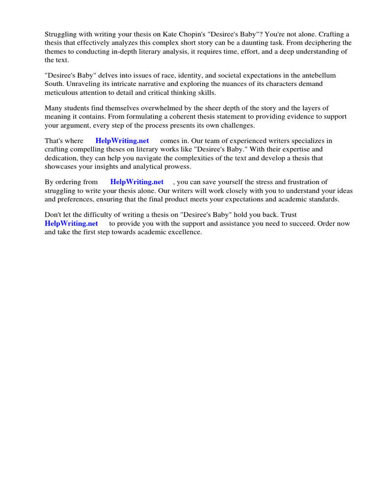 Kate Chopin Desirees Baby Thesis | PDF