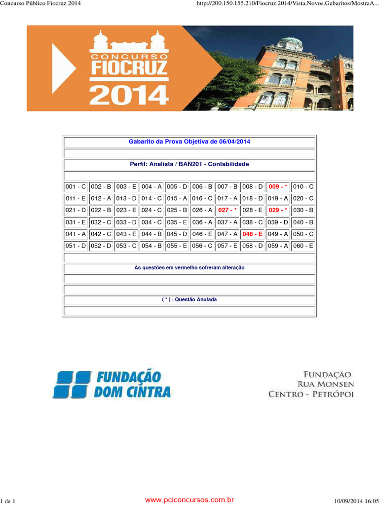 Analista PROVA FIO CRUZ GABARITO | PDF