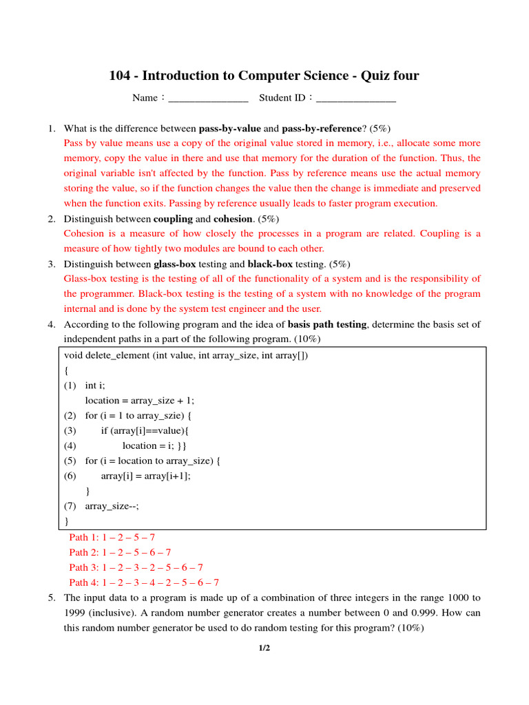 104 Quiz 4 Solutions | PDF | Object (Computer Science) | Programming Paradigms
