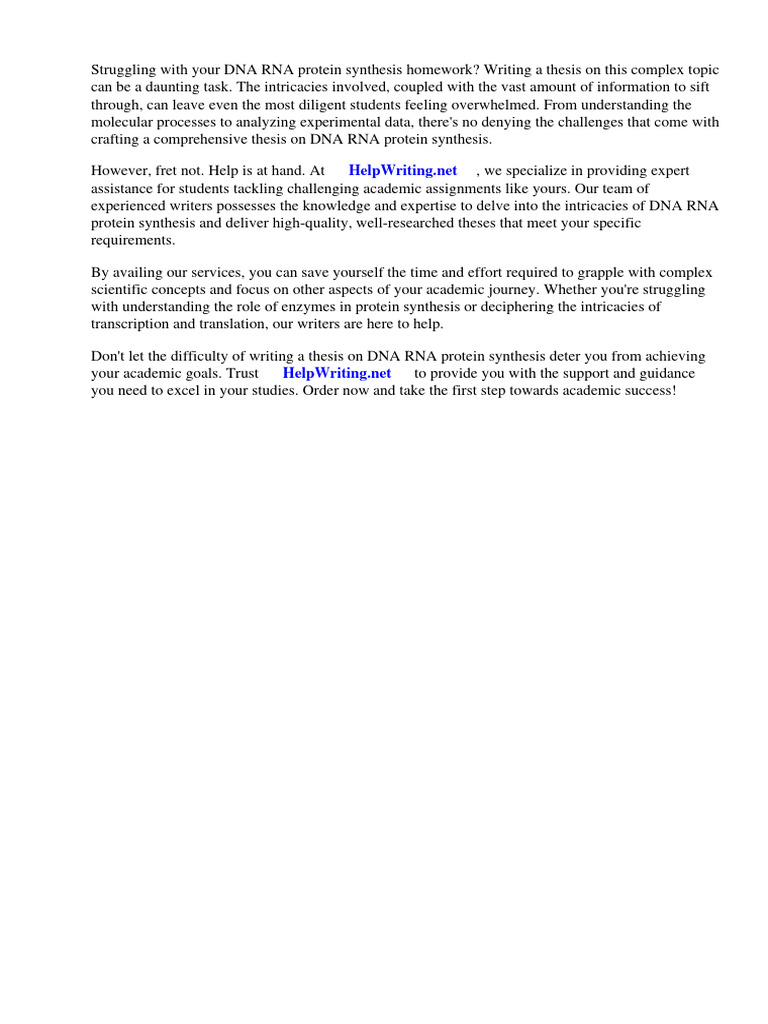 Dna Rna Protein Synthesis Homework 1 | PDF | Translation (Biology) | Rna