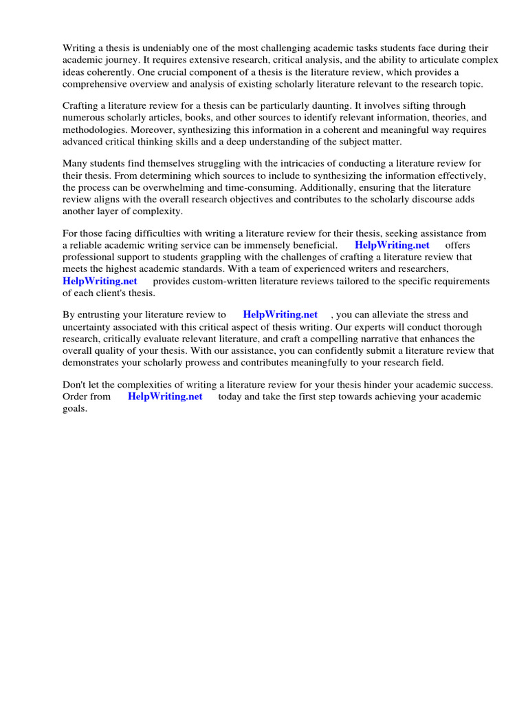 Samples of Literature Reviews For Thesis | Download Free PDF | Thesis | Literature Review