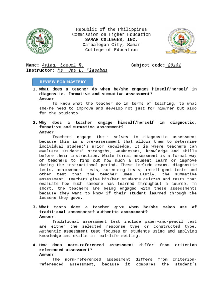 AYING LEMUEL R. Lesson 1 1 | PDF