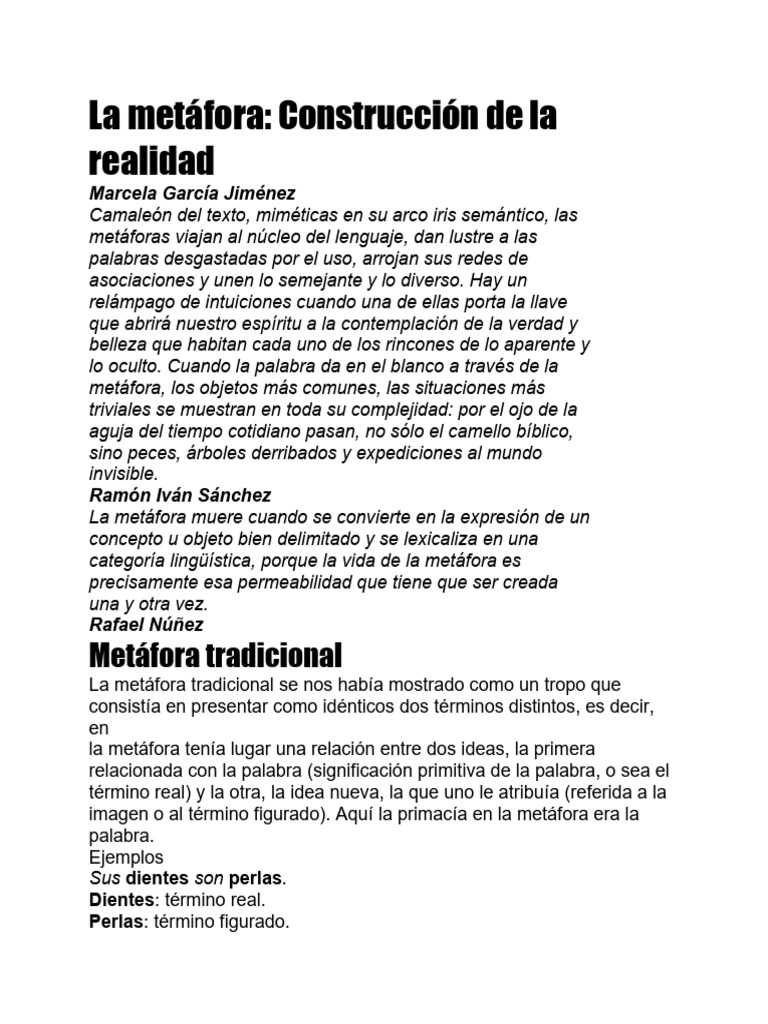La Metáfora: Realidad y Significado | PDF | Metáfora | Experiencia