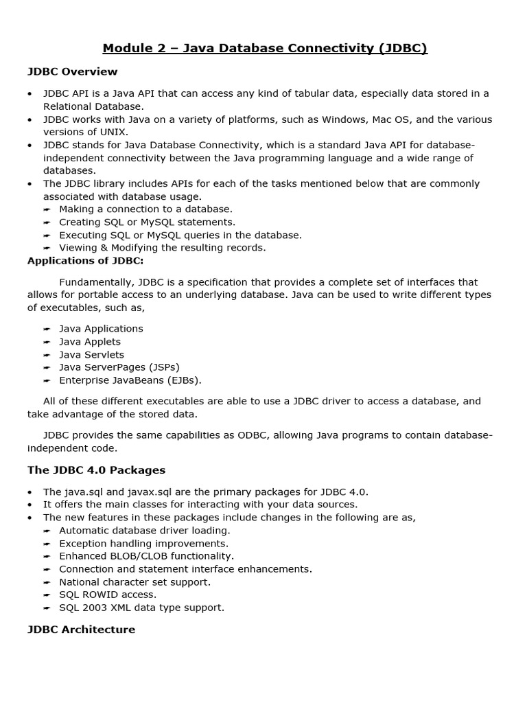 JDBC Overview and Driver Types | PDF