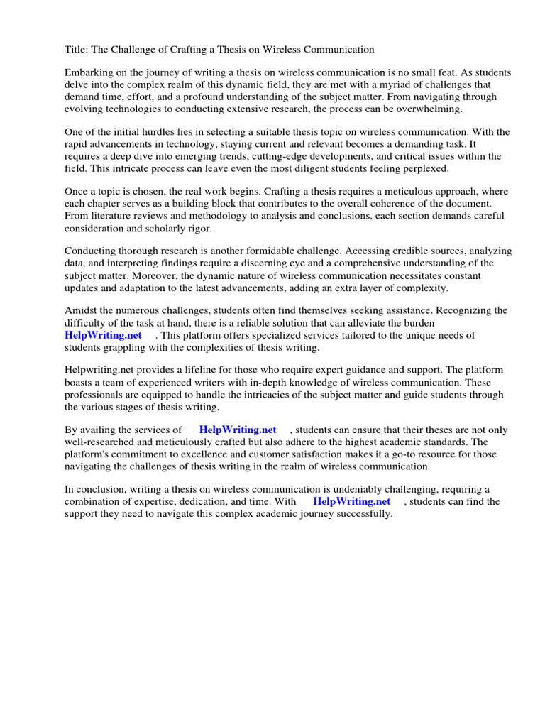 List of Thesis Topics On Wireless Communication | PDF