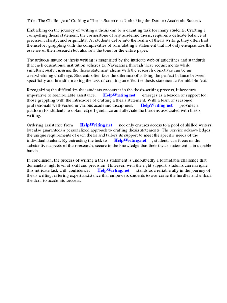 Thesis Statement Models | PDF