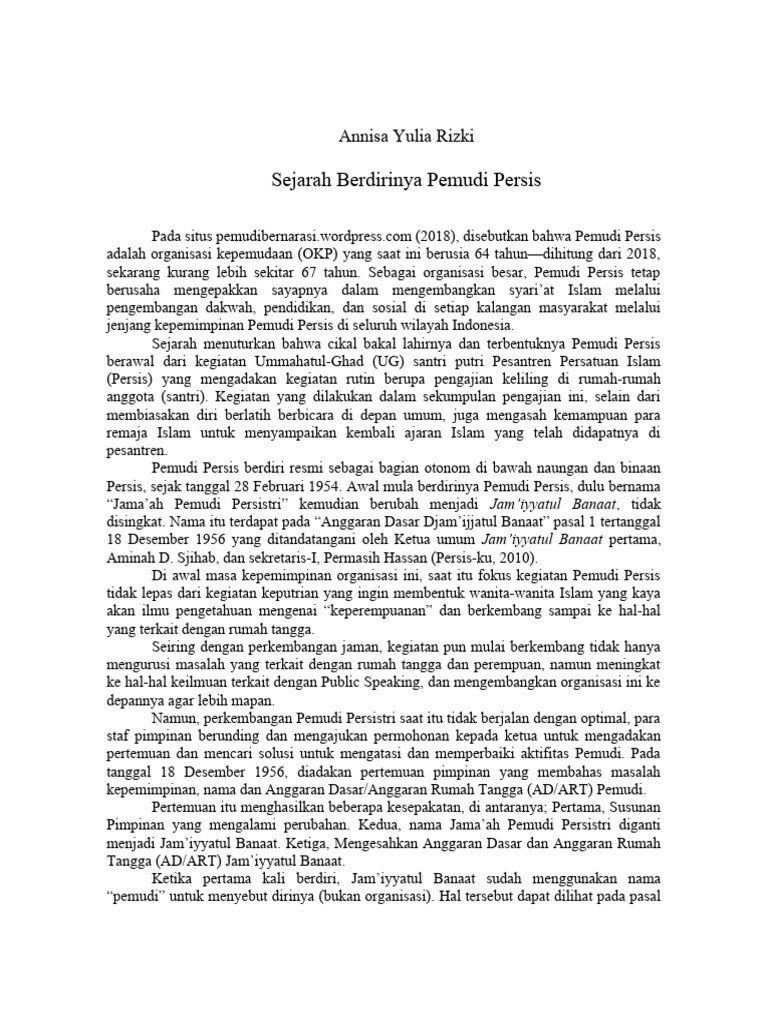 Ringkasan Sejarah Pemudi Persis | PDF