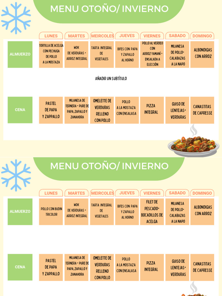 Menu Invierno | PDF | ensalada | Carne