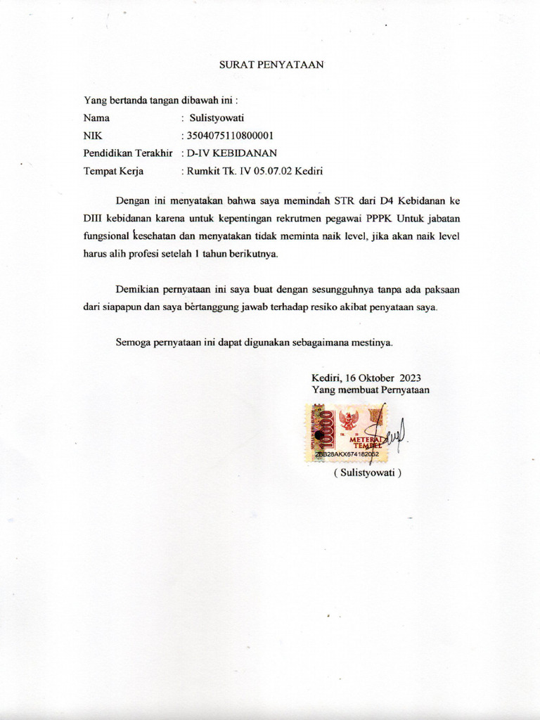 Surat Pernyataan Turun Level | PDF