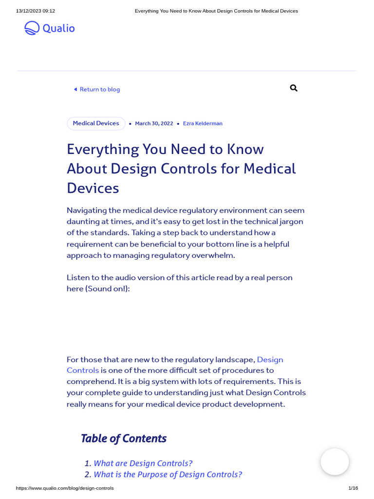 Medical Device Design Controls Guide | PDF | Quality Management System ...