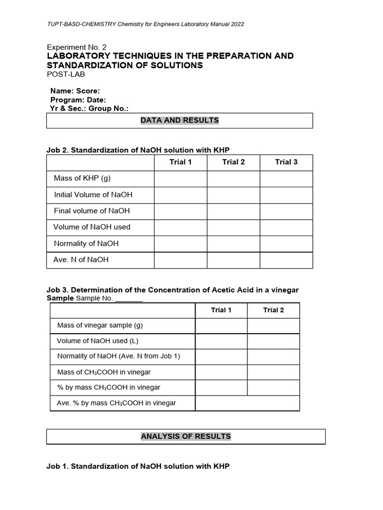 Experiment 1 Post Lab | Download Free PDF | Titration | Chemistry