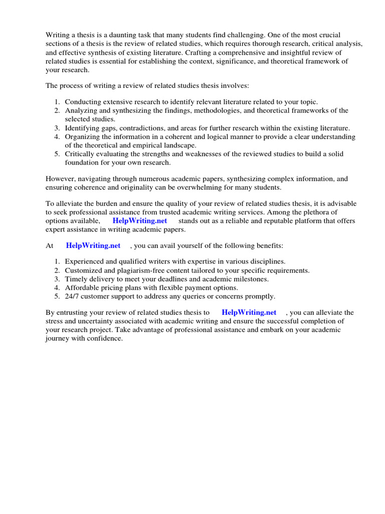 Thesis Review of Related Studies Guide | PDF | Thesis | Essays