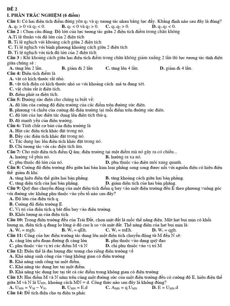 ĐỀ 2 3 4 GK2 LÝ 11 | PDF