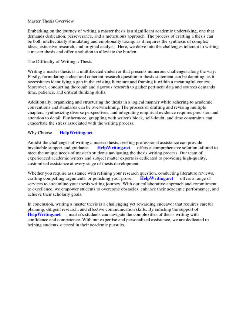Master Thesis Overview | PDF | Thesis | Information