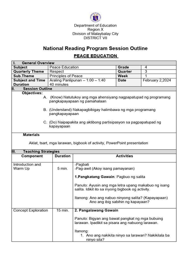 Peace Education Integration (Ap4) - Week 1-Edited | PDF