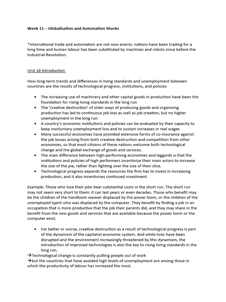 Week 11 - Globalisation and Automation Shocks | PDF | Unemployment ...