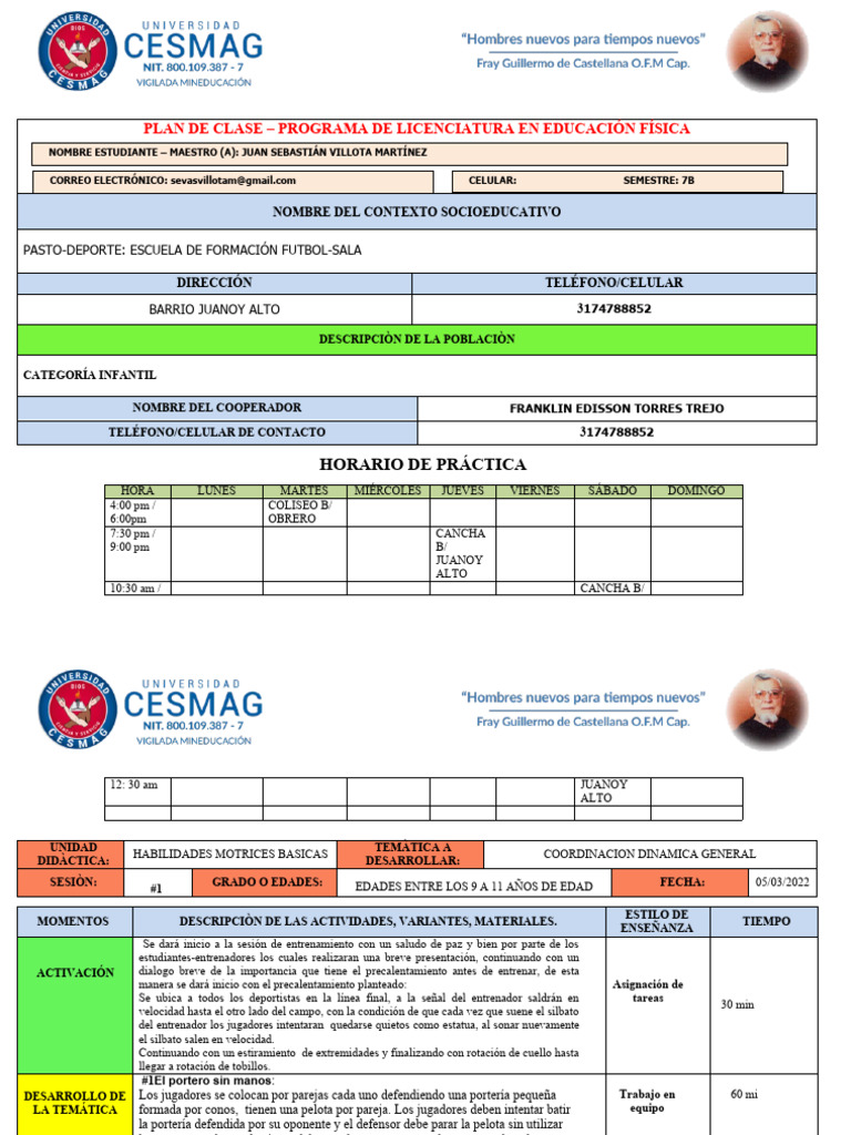 Plan de Clase #1 Juanoy Alto | PDF