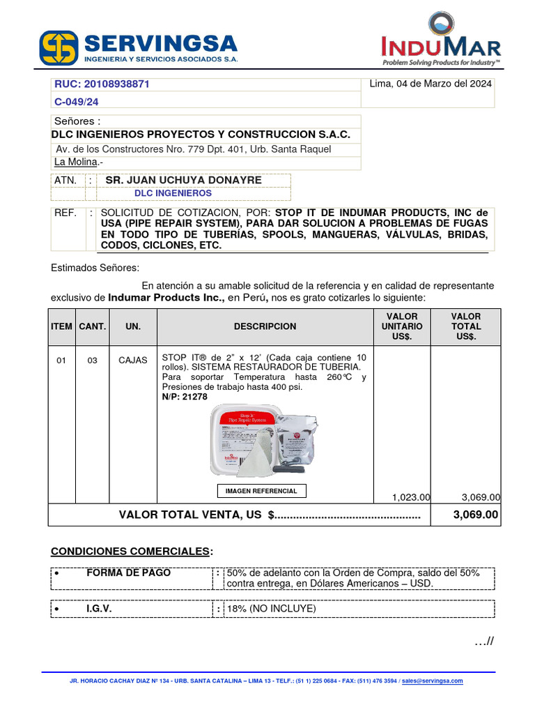C 049 24 DLC Ingenieros Proyectos y Construccion S.A.C. - Propuesta Por Stop It 2X12 de Indumar ...