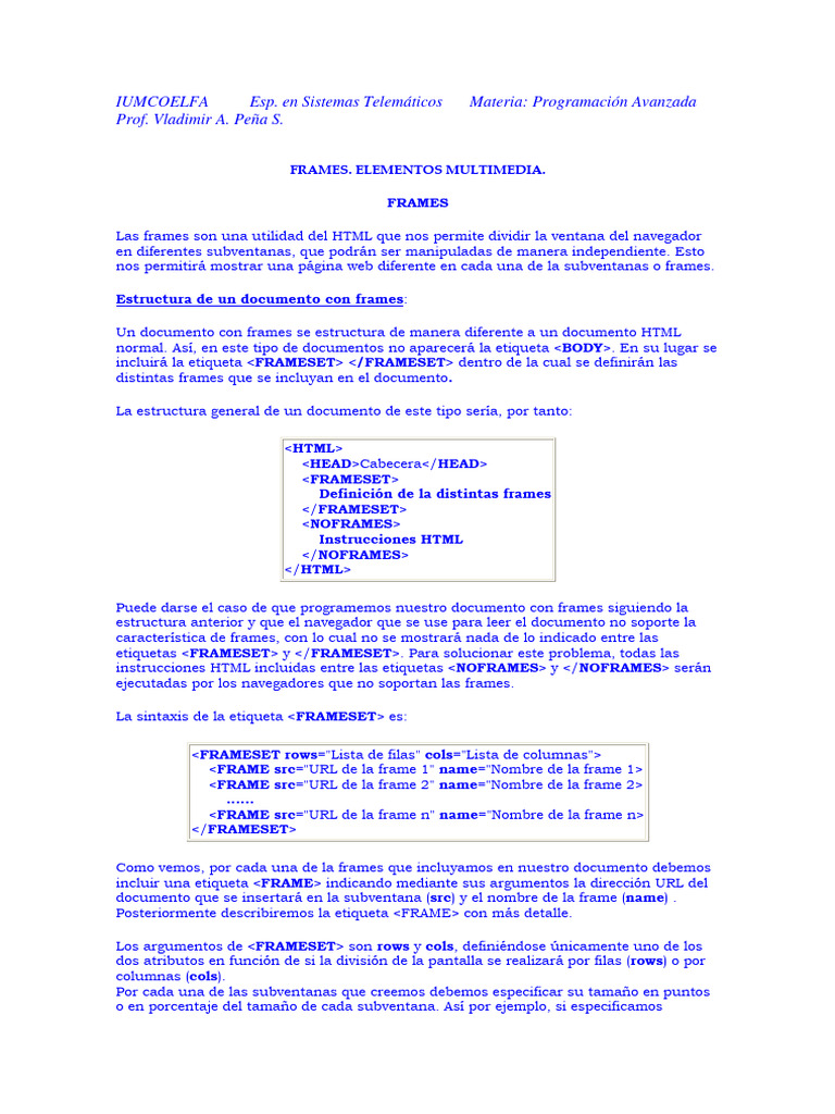 Introducción a Frames y Multimedia en HTML | PDF | Hipervínculo | HTML