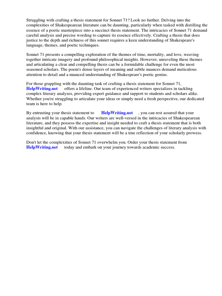 Sonnet 71 Thesis Statement | PDF | Poetry | Sonnets