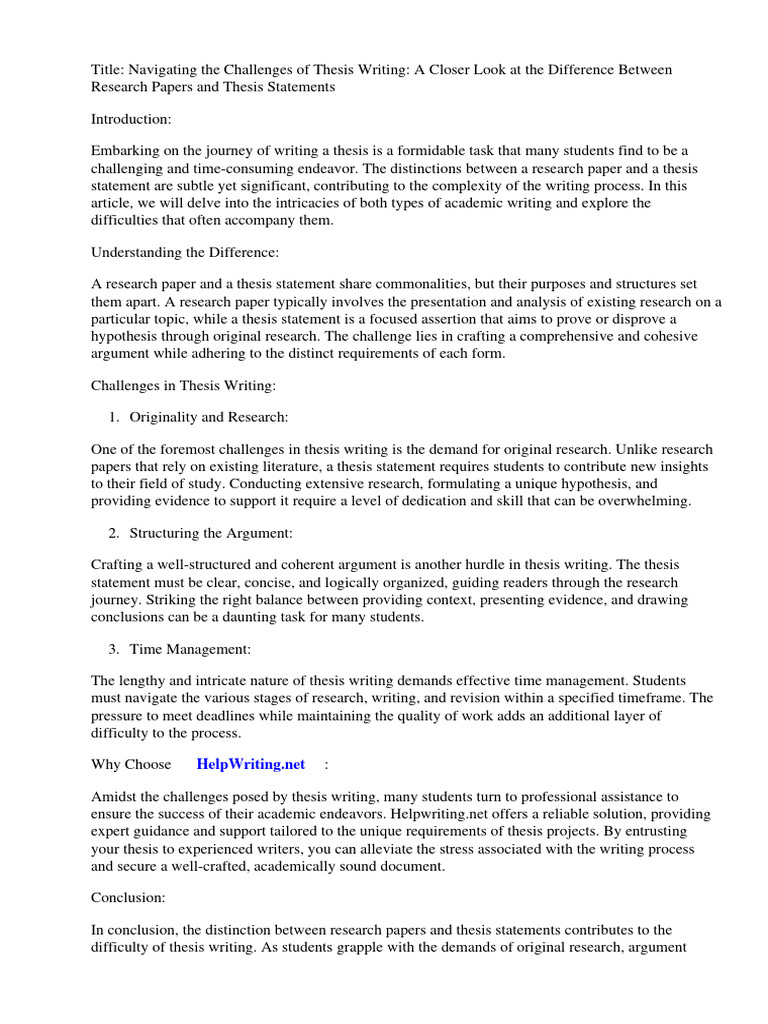 Difference Between Research Paper and Thesis Statement | PDF | Thesis ...