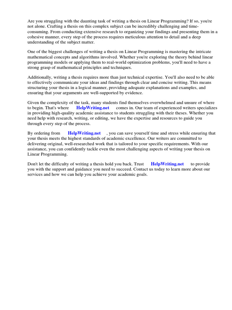 Thesis Linear Programming | PDF | Linear Programming | Mathematical ... Thesis Linear Programming | PDF | Linear Programming | Mathematical ...