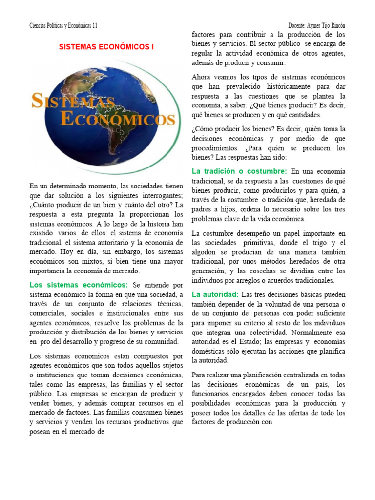 1.2 Sistemas Económicos I | PDF | Oferta (economía) | Sistema económico