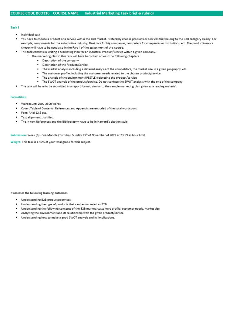 Task Brief BCO316 Industrial Marketing Part I | PDF