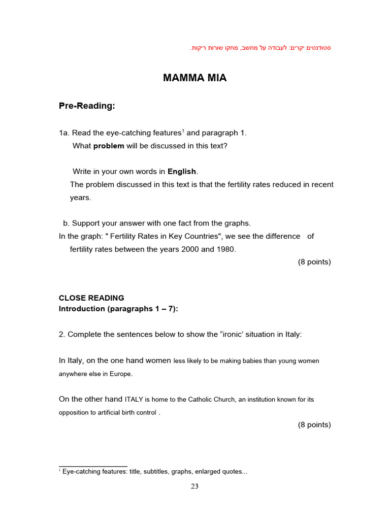 12 Mama Mia QUESTIONS 23b revised | PDF