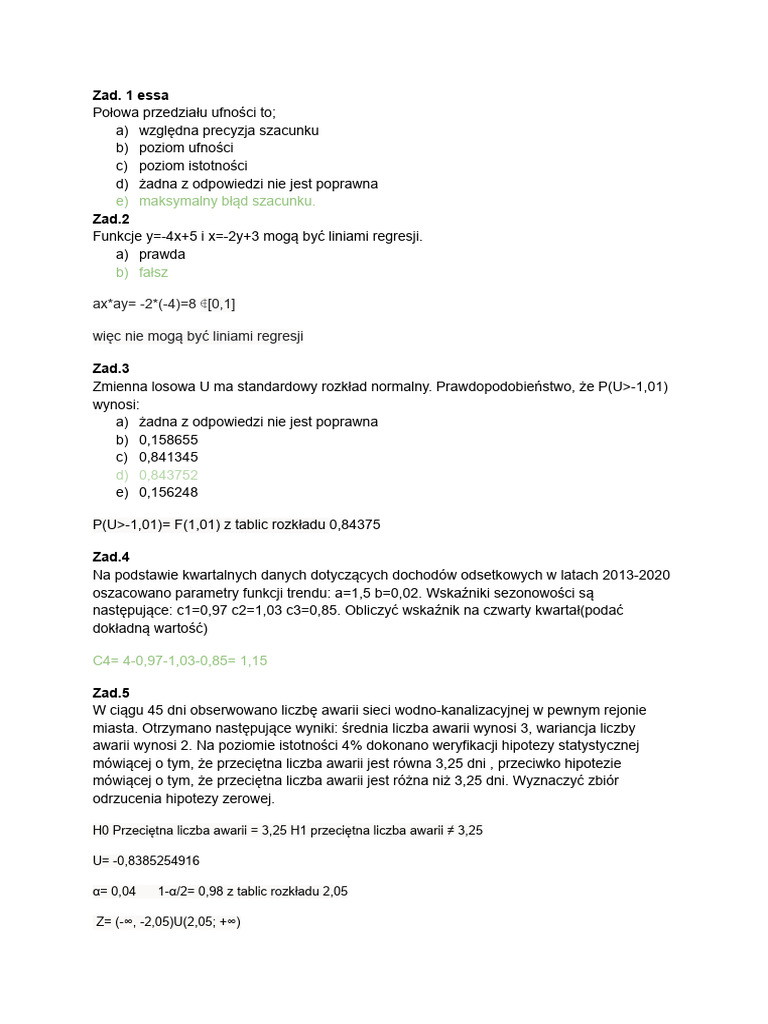 Egzamin Statystyka | PDF