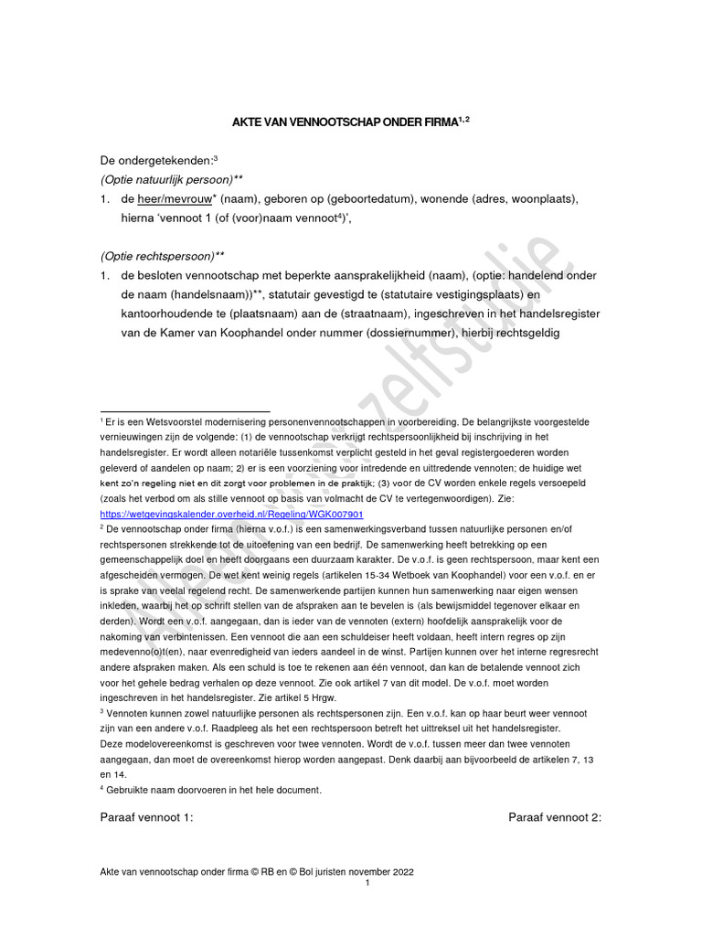 Akte - Vennootschap - Onder - Firma Zelfstudie | PDF