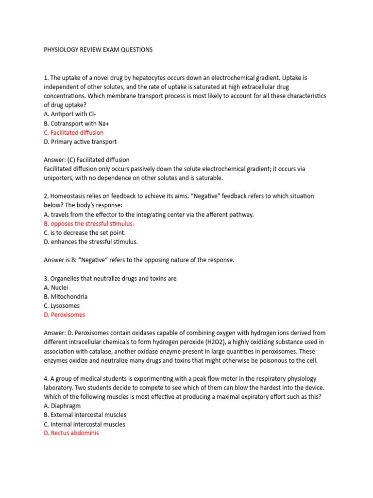Physiology Review Exam Questions | Download Free PDF | Red Blood Cell ...