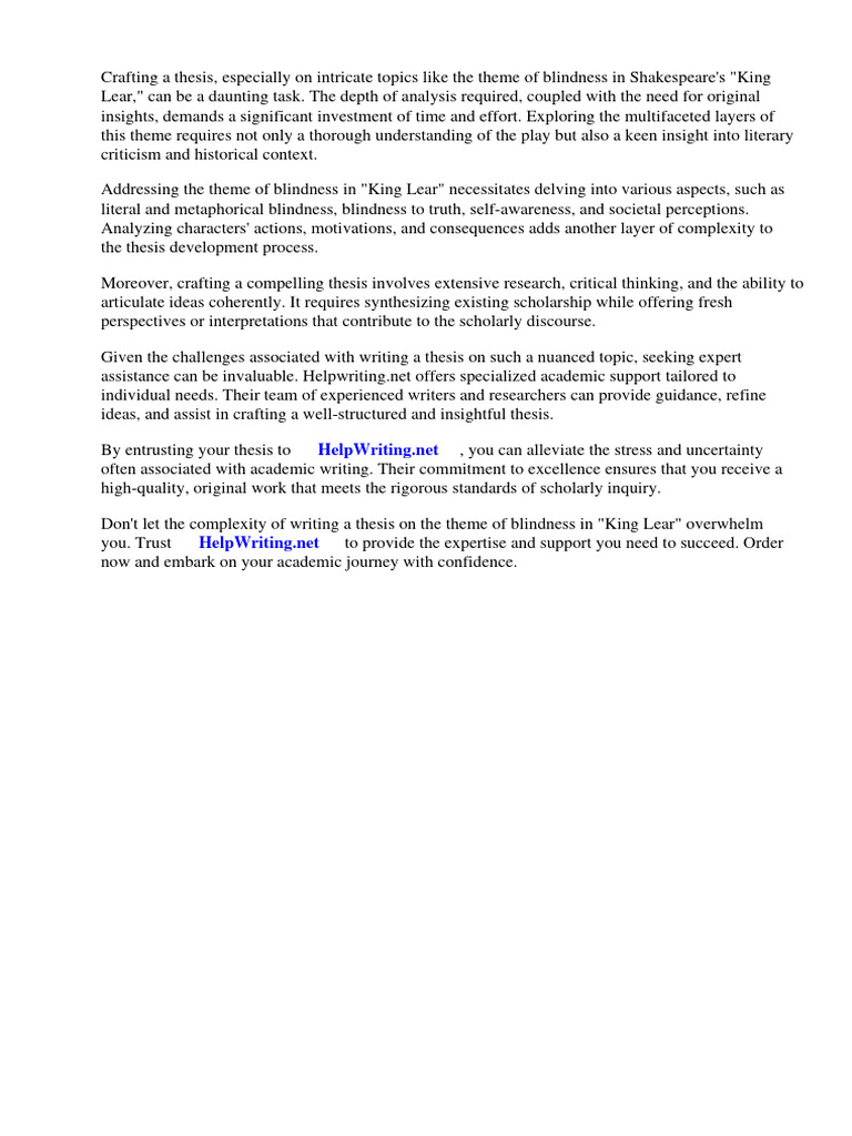 Thesis For King Lear Blindness | PDF